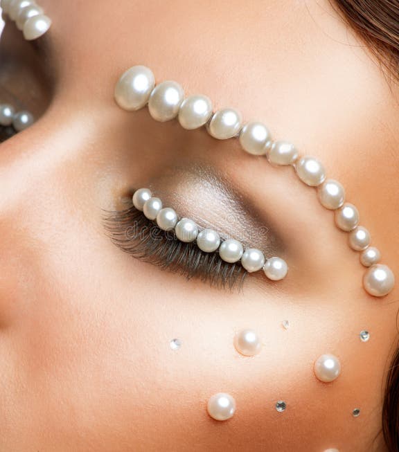Creative Makeup with Pearls Stock Image - Image of creative, color ...