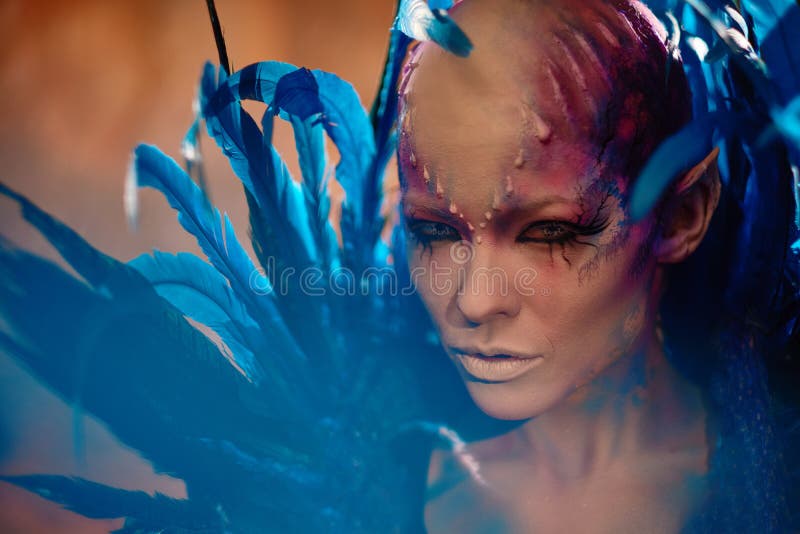 Creative Makeup. Woman from Space Concept. Stock Image - Image of blue ...