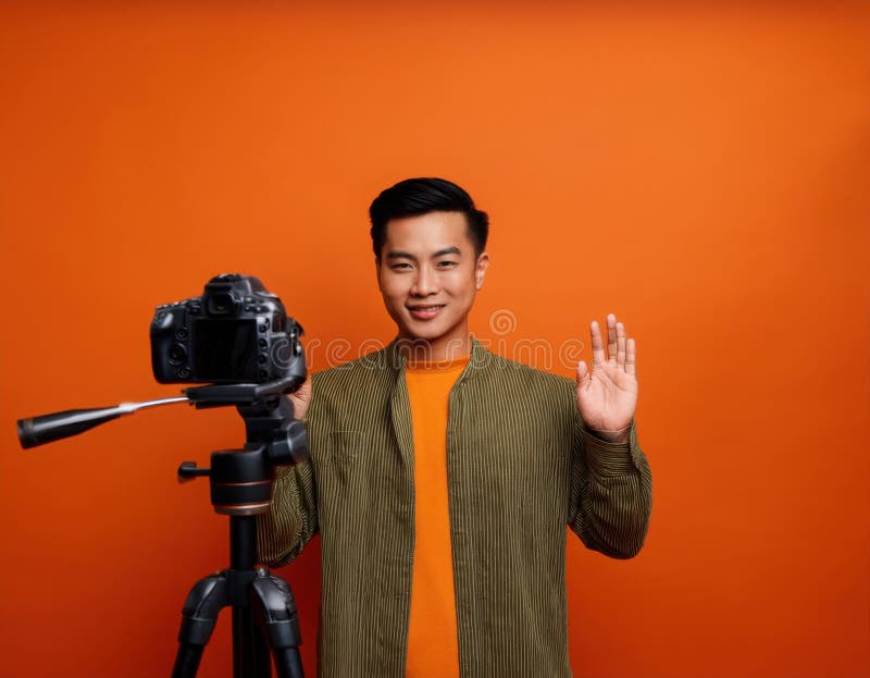 A Creative Male Content Creator in a Casual Outfit, Holding a Camera ...