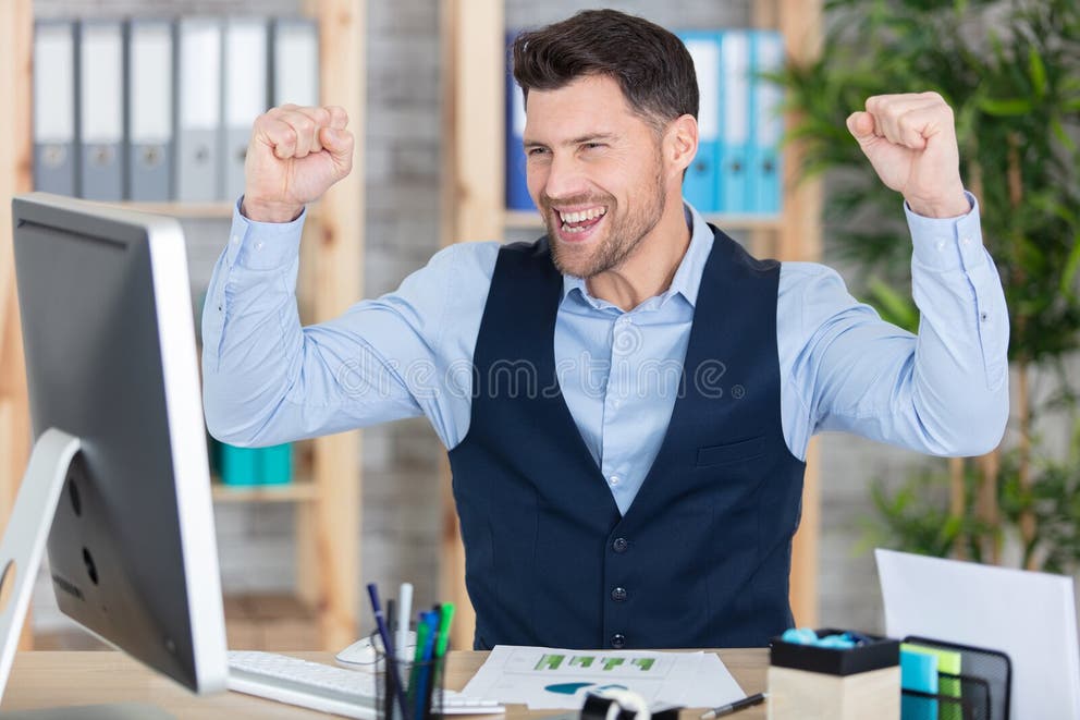 Creative Male Office Worker with Computer Stock Photo - Image of ...