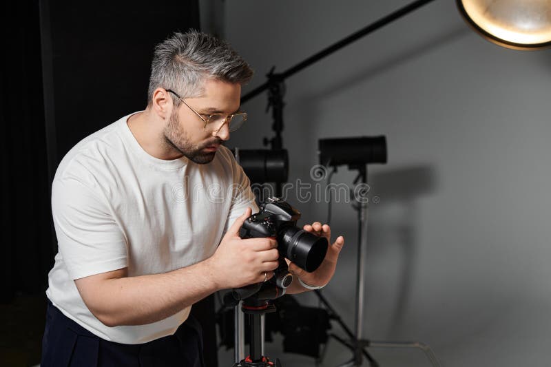 Creative Man Capturing Art in a Stock Image - Image of design ...