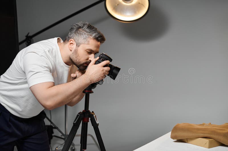 Creative Man Capturing Detailed Images in Stock Image - Image of ...