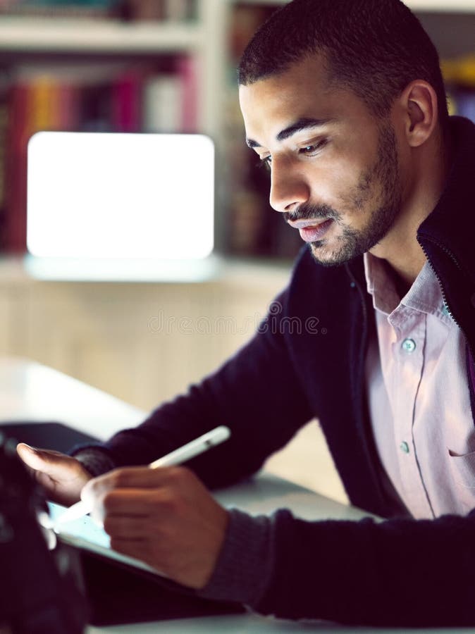 Creative Man, Drawing and Tablet in Office for Work As Graphic Designer ...