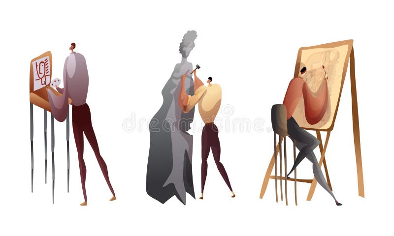 Creative Man Engaged in Handicraft Drawing and Making Sculpture Vector ...