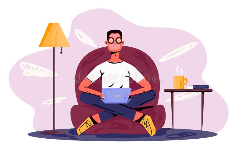 Creative Man Freelancer Sitting on Cozy Armchair and Working on Laptop ...