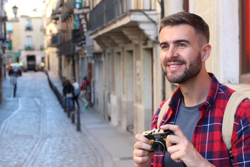 Creative Man Looking at a Possible Shot with Copy Space Stock Photo ...