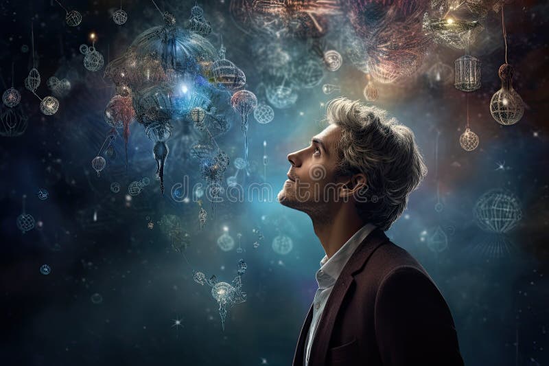 Creative Man Lost in Contemplation, Surrounded by an Imaginative Aura ...