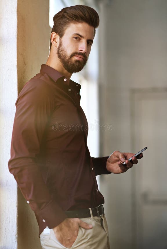 Creative, Man and Portrait with Smartphone in Workplace for Client ...