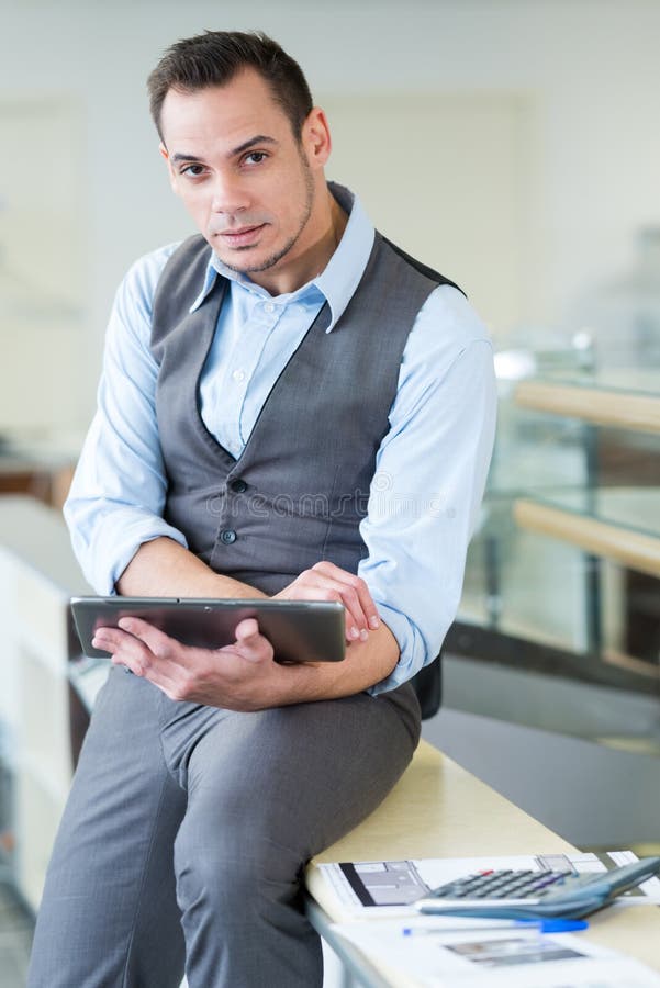 Creative Man with Tablet Pc Computer Sitting at Cafe Stock Photo ...