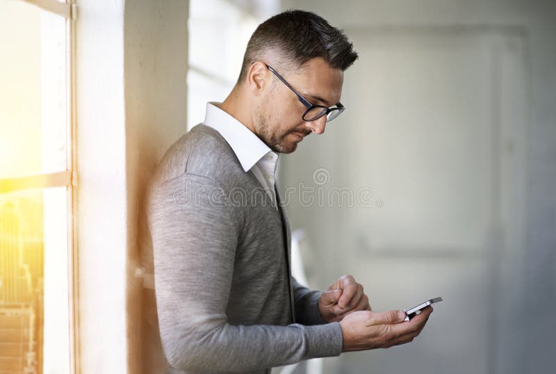 Creative, Man and Texting on Smartphone in Workplace with Client for ...