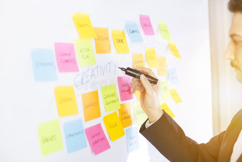 Creative Man Use Post-it Notes To Share Idea Stock Photo - Image of ...