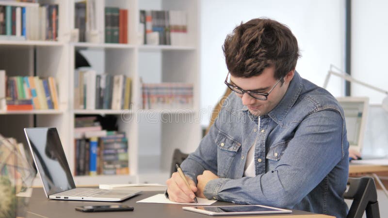 Creative Man Writing Letter at Work, Paperwork Stock Video - Video of ...