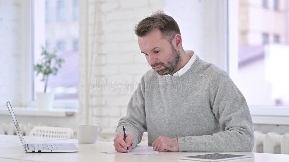 Creative Man Writing on Paper at Work, Paperwork Stock Photo - Image of ...