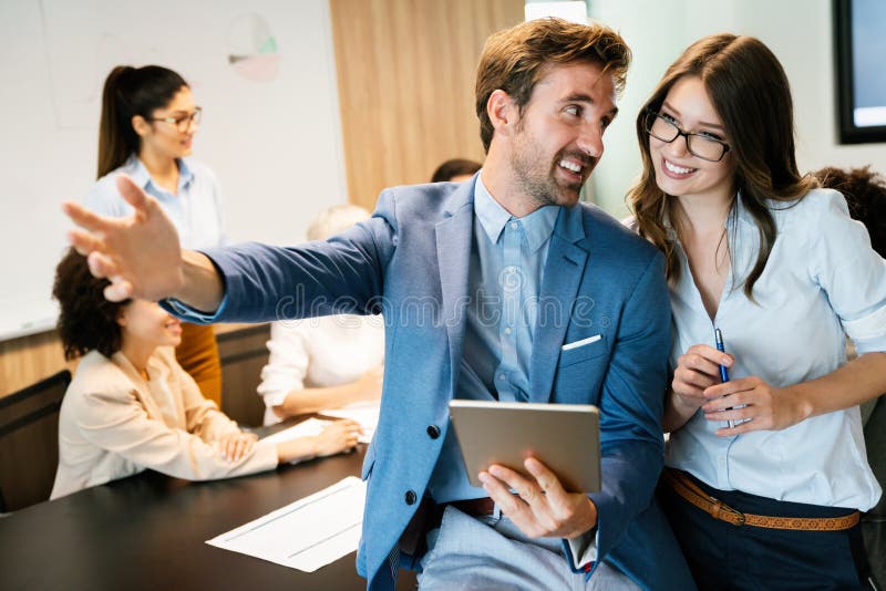 Creative Managers Crew Working with New Startup Project in Office. Team ...