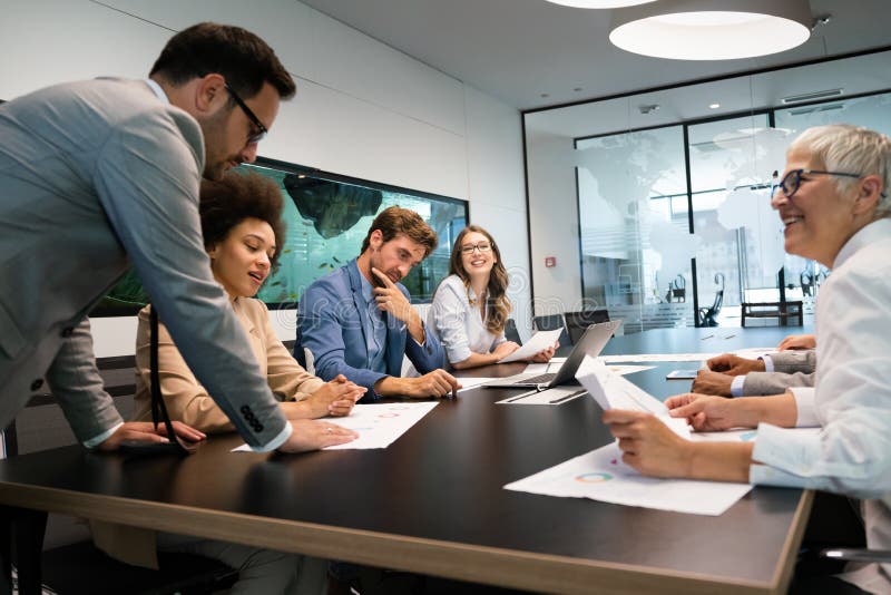 Creative Managers Crew Working with New Startup Project in Office. Team ...