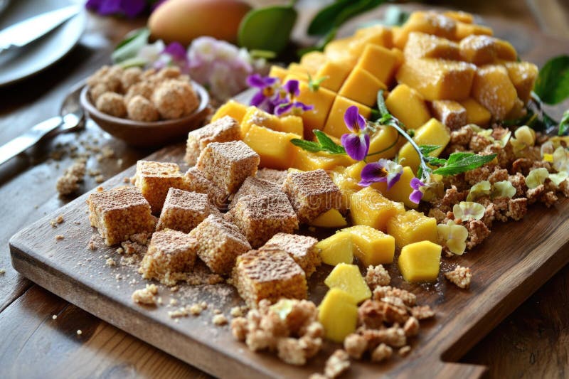 Creative Mango Dessert Platter with Variety of Sweets and Floral ...
