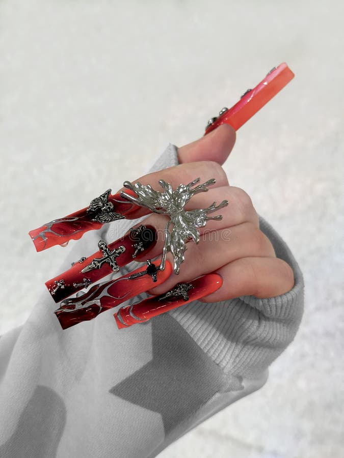 Creative Manicure Design in Gothic Style. a Hand with Long Artificial ...