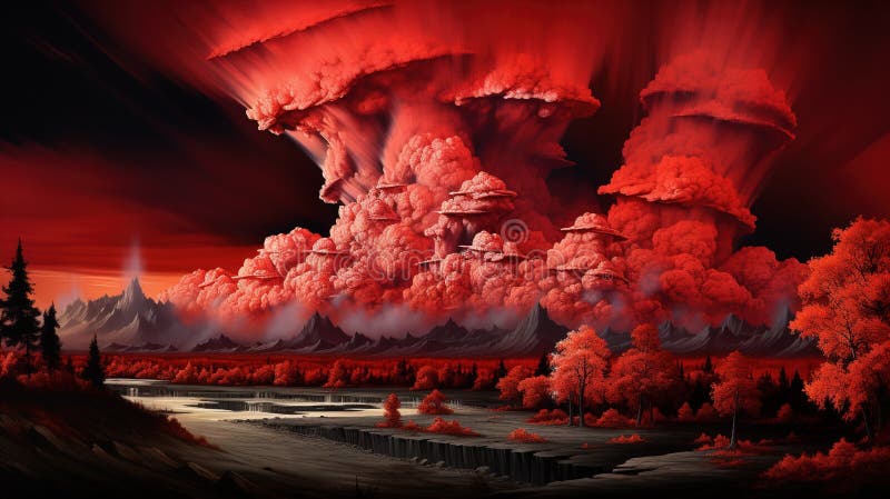 Creative Manipulation of Digital Painting of Terrifying Volcano Stock ...
