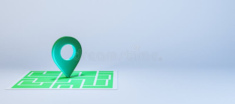 Creative Map with Green Location Pin on Wide Light Background with Mock ...