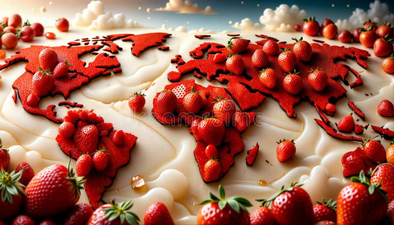 Creative Map of the World Made of Many Strawberries Stock Illustration ...