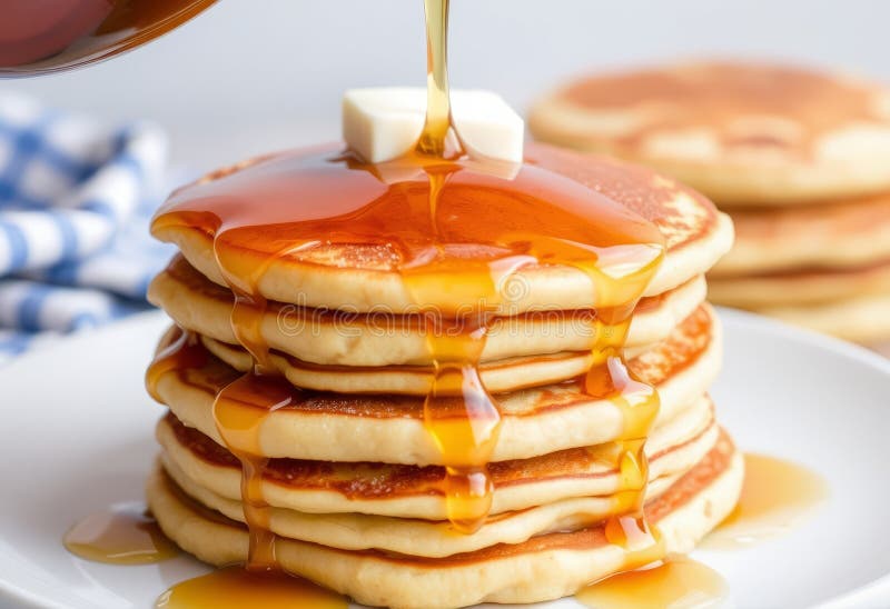 Creative Maple Syrup into Pancake Stack a Thick Golden Maple Syr Stock ...