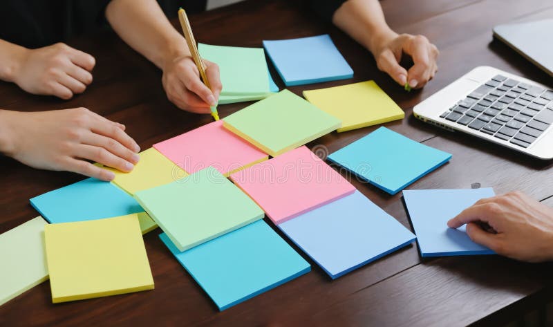 Creative Meeting Concept with Team Hands Working with Sticky Notes on ...
