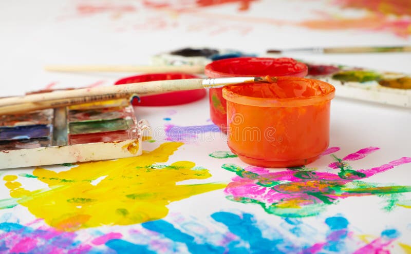 Creative Mess on the Desktop Stock Photo - Image of blue, paint: 84983668