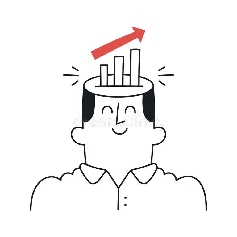 Creative Mind Boost: a Man with Growth Graph in Brain! Doodle Style ...
