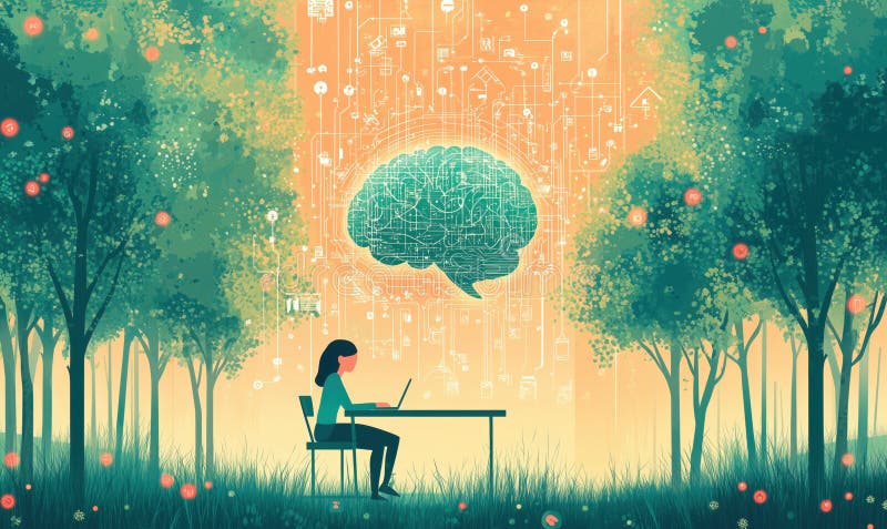 Creative Mind Concept with Woman Working on Laptop in Nature Surrounded ...