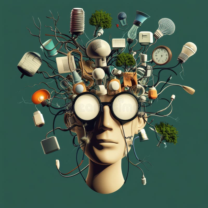 Creative Mind with Diverse Objects Symbolizing Thoughts and Ideas Stock ...