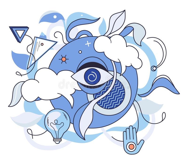 Creative Mind Eye, Clouds, and Lightbulb Accents in Blue Tones ...