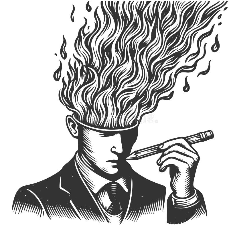 Creative Mind on Fire Engraving Raster Stock Illustration ...