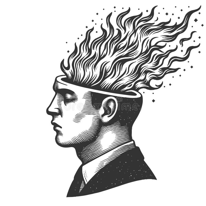 Creative Mind on Fire Engraving Vector Stock Illustration ...