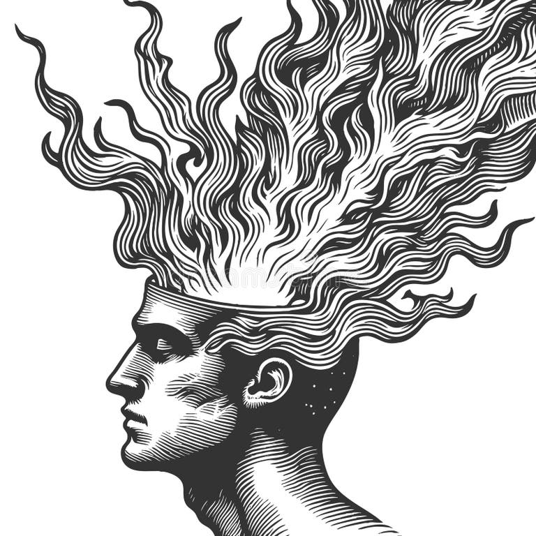 Creative Mind on Fire Engraving Vector Stock Vector - Illustration of ...