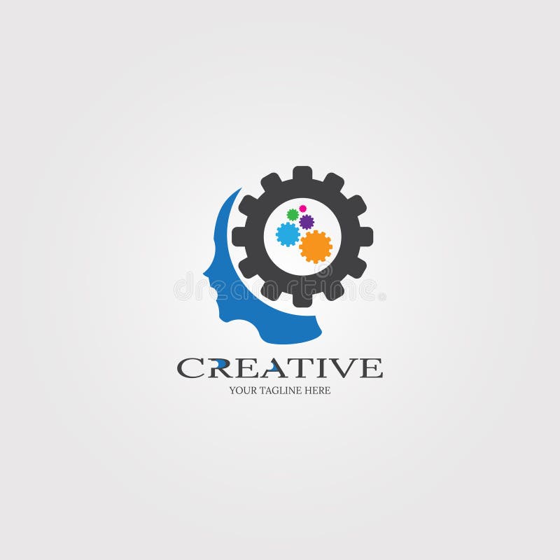 Creative Mind with Gear Icon Templates, Vector Logo Technology for ...