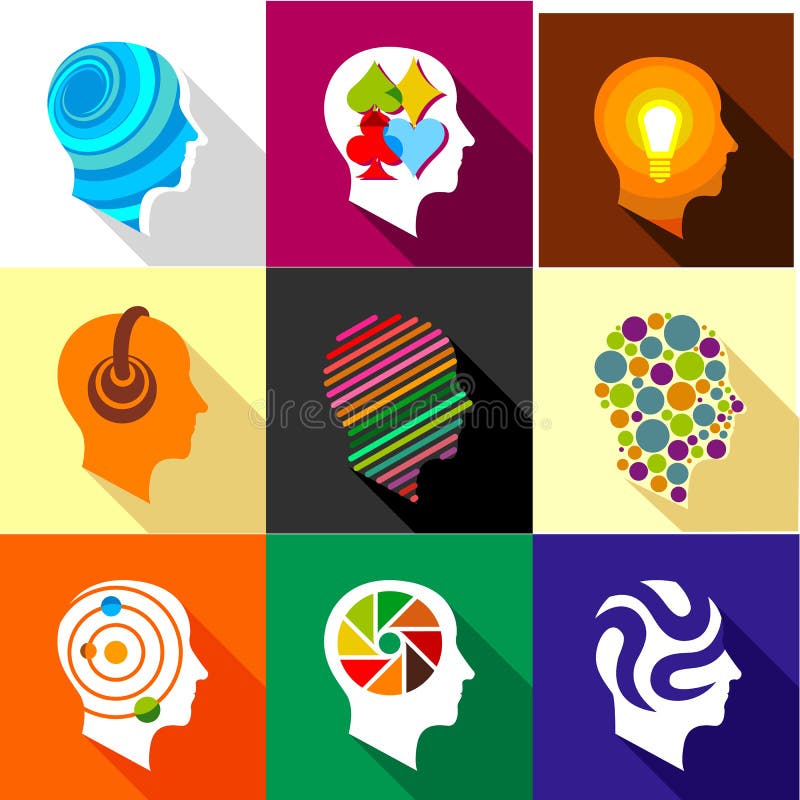 Creative Mind Icons Set, Flat Style Stock Vector - Illustration of ...