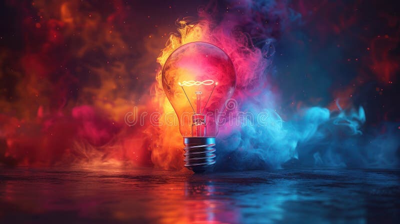 Creative Mind Illuminated: Colorful 3D Lightbulb Collage on White ...