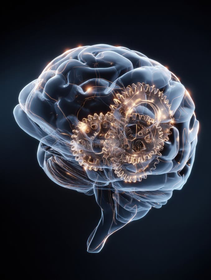 Creative Mind Illustrated with Gears Turning and Light Reflections in an Abstract Design Stock ...