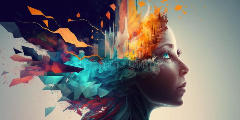 Creative Mind Imagination Concept Art Exploding Emotions Out Of Head
