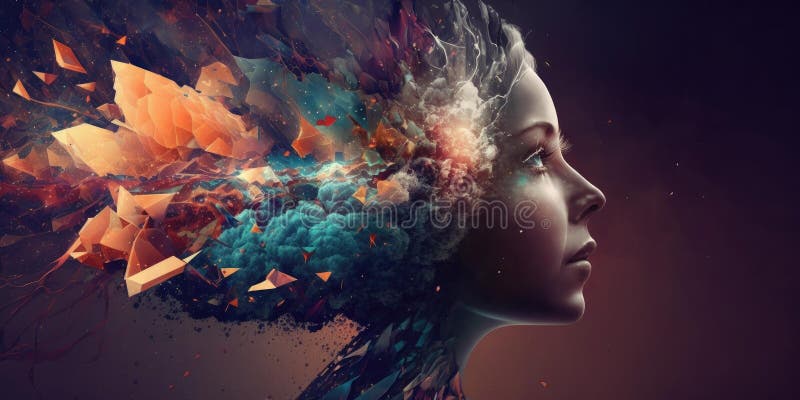 Creative Mind Imagination Concept Art Exploding Emotions Out Of Head