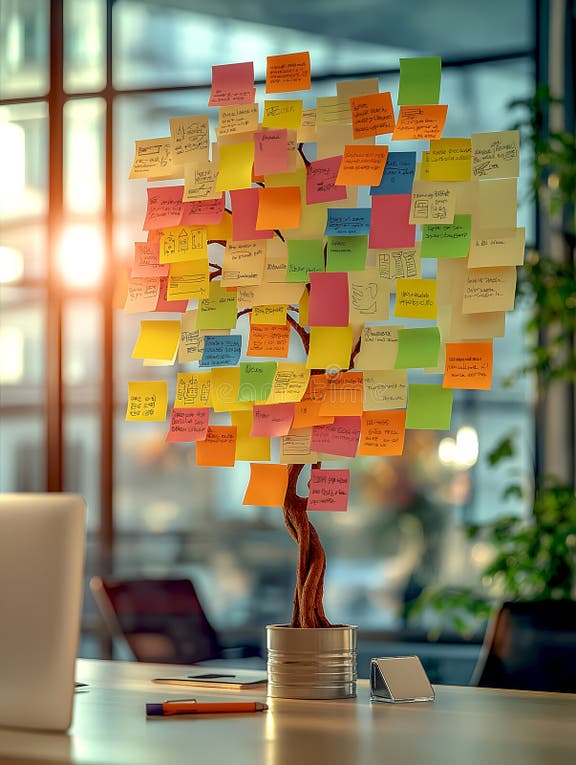 Creative Mind Map Using Colorful Sticky Notes for Idea Organization in ...