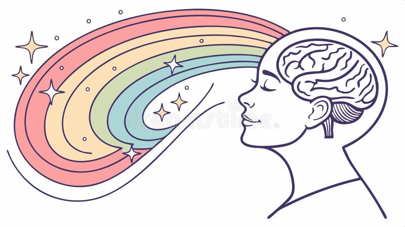 Creative Mind with Rainbow Brain Waves, Conceptual Vector Design ...