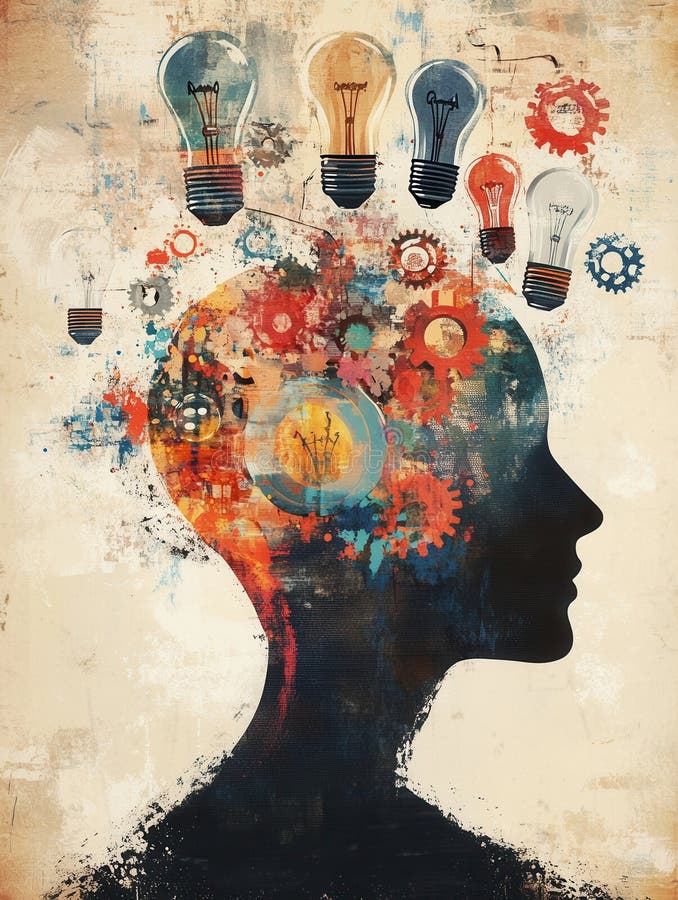 Creative Mind Silhouette Filled with Floating Symbols Showcasing ...