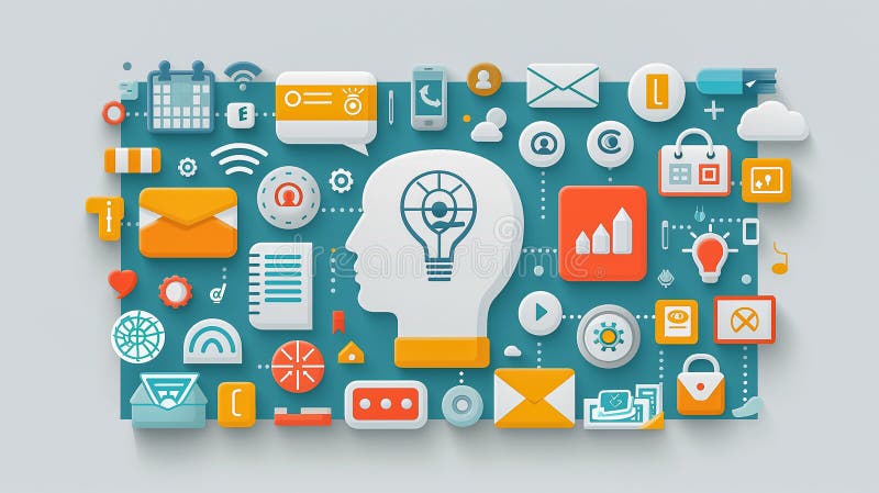 Creative Mind and Technology Icons Representing Digital Concepts Stock ...