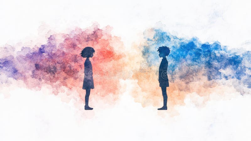 Creative Minds: Watercolor Illustration of Thoughtful Conversation with ...