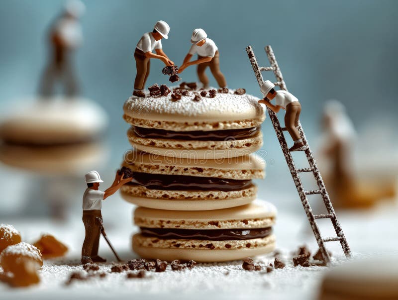 Creative Miniature Workers Enhancing a Multi-layered Macaron Structure ...