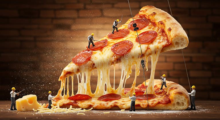 Creative Miniature Workers Team Building Giant Pepperoni Pizza with ...