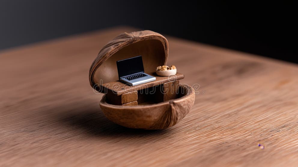A Creative Miniature Workspace Inside a Walnut Shell with a Laptop ...