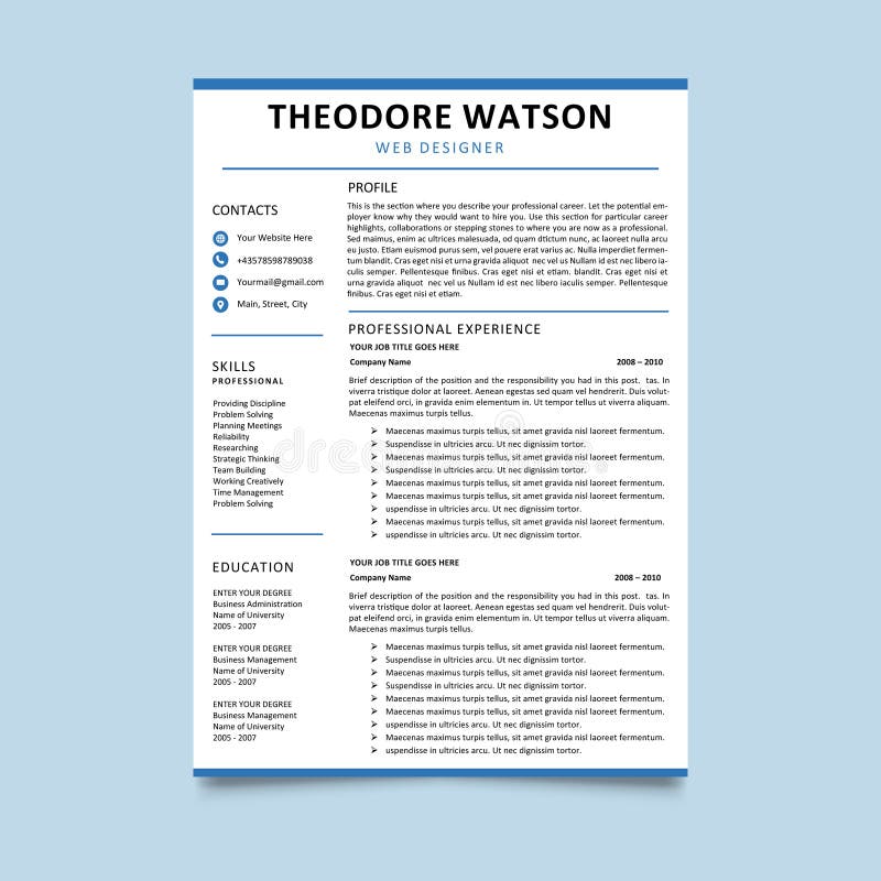 Creative Minimal Clean Resume Template Stock Illustration ...