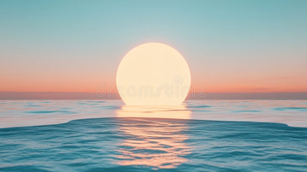 Creative Minimal Summer Original Idea with a Glowing Sun Over the Ocean ...